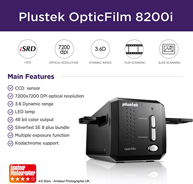 Plustek OpticFilm 8200i SE , 35mm Film & Slide Scanner. 7200 dpi / 48 ...